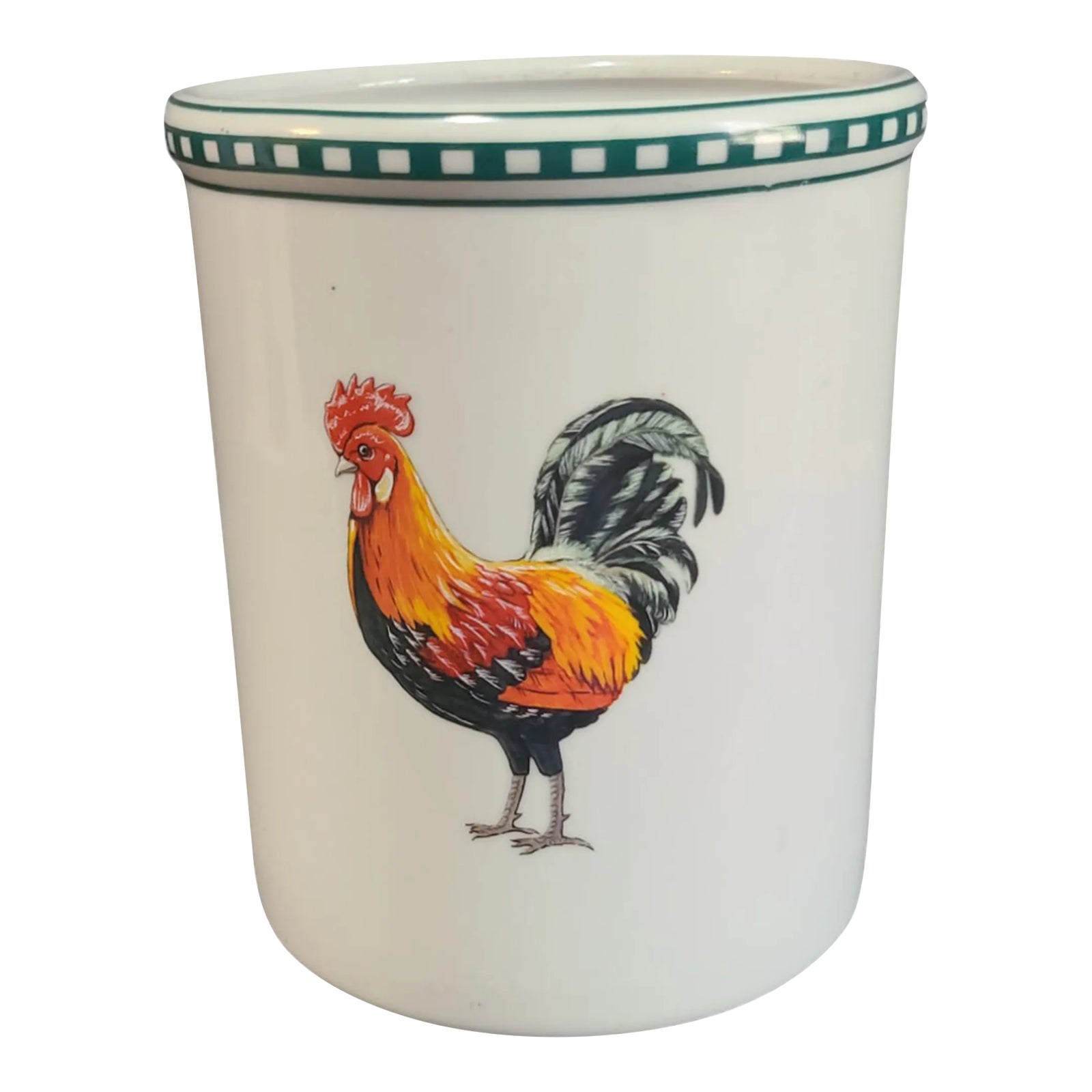 Late 20th Century Rooster White Stoneware Utensil Holder Crock by Bia ...