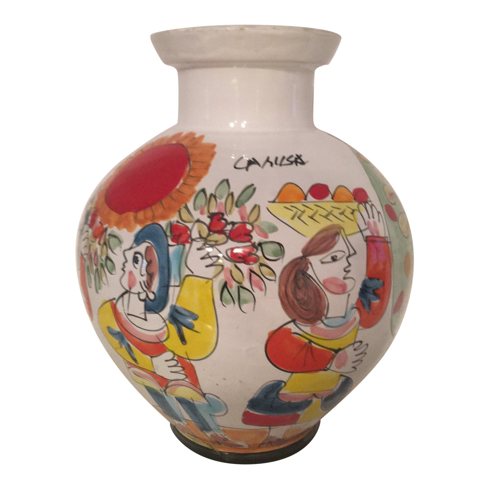 Ceramiche La Musa Hand Painted Oversized Vase | Chairish