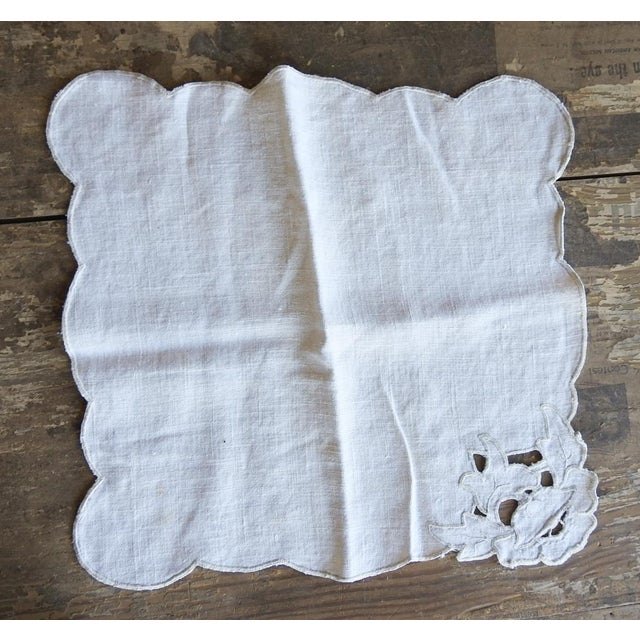 Vintage Ecru Linen Cutwork Embroidery Tablecloth and 6 Napkins | Chairish