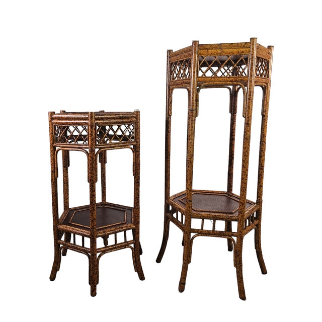 Rattan Tortoise Shell Bamboo Wicker Plant Stands | Chairish