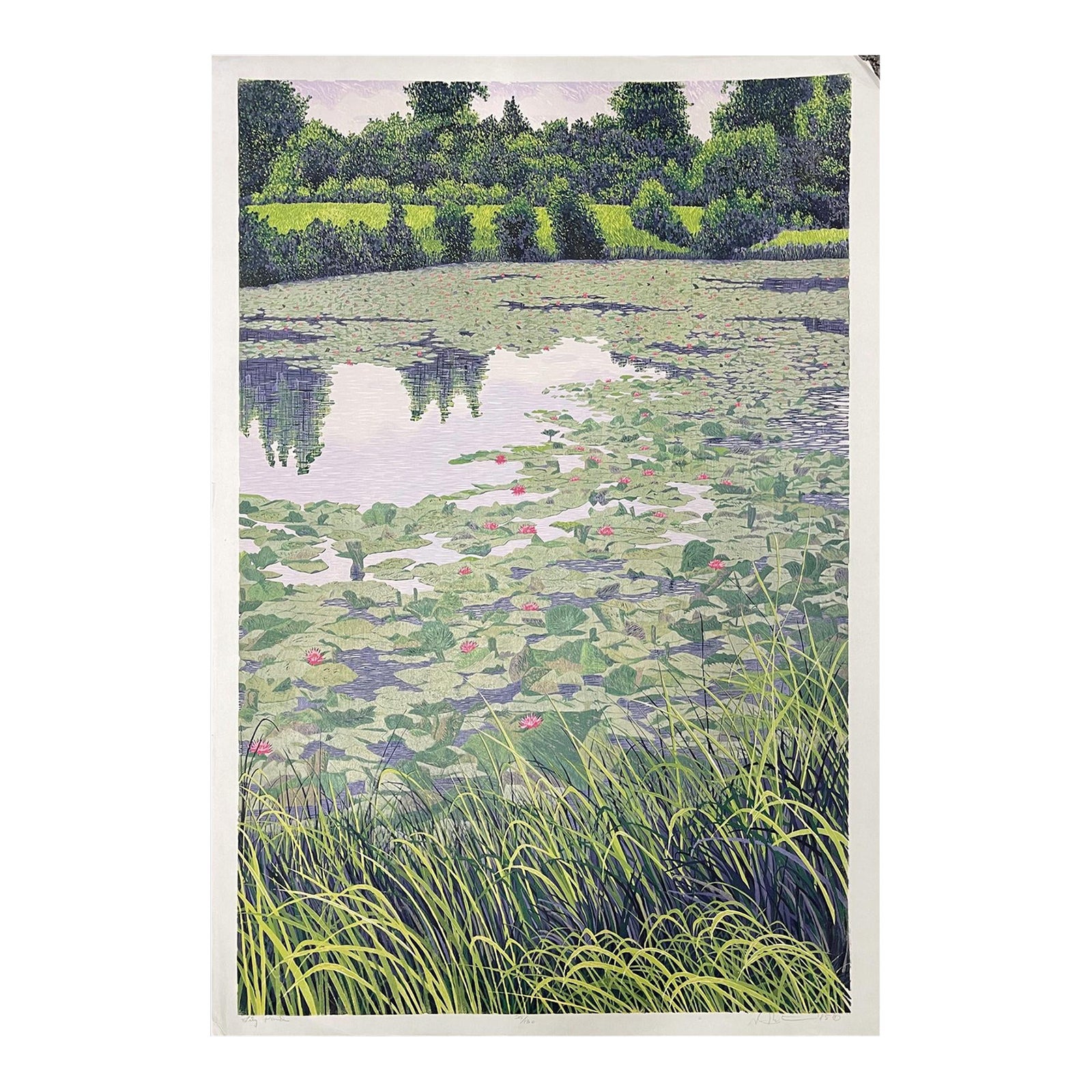 1980s Gordon Mortensen "Lily Pond" Hand Signed Woodcut Reduction Art ...