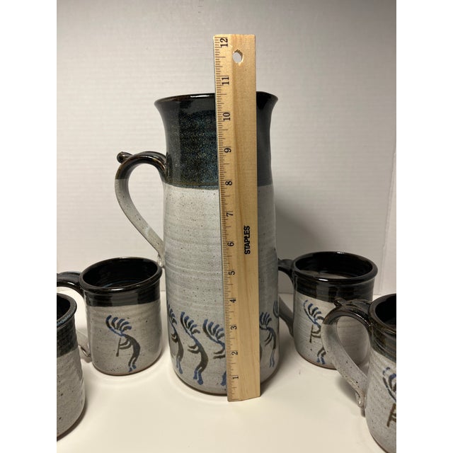 1980s Mel Cornshucker Art Studio Cherokee Pottery Pitcher and Four Cups ...