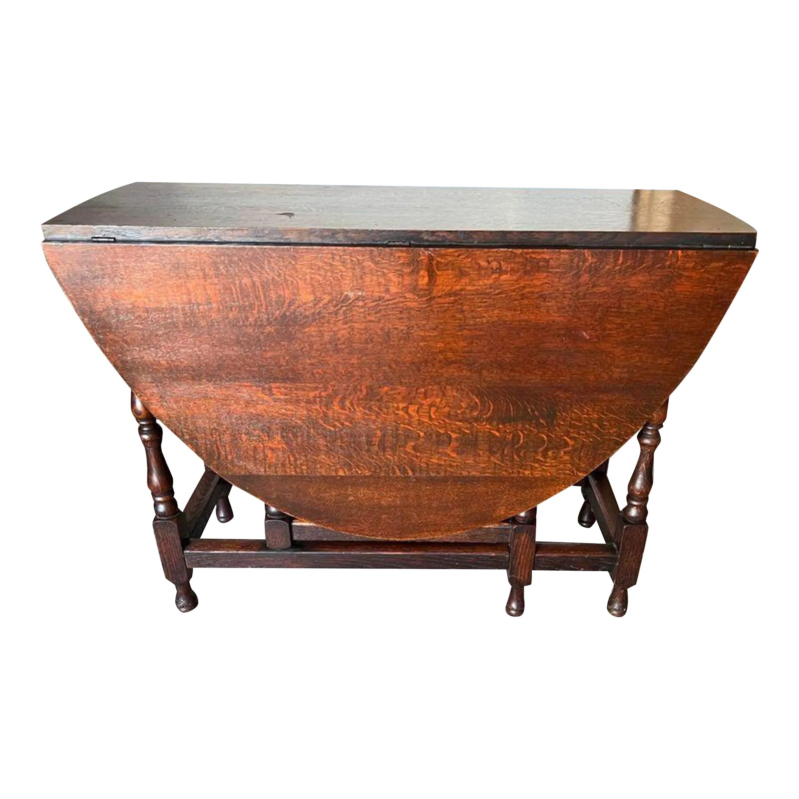 19th Century Antique Oak Leg Gate Drop-Leaf Dining Table | Chairish