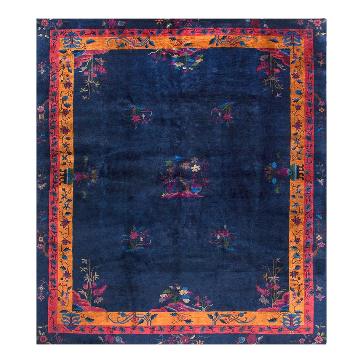 1920s Blue Navy Floral Modern Antique Chinese Art Deco Rug 8'2" X 9'6 ...