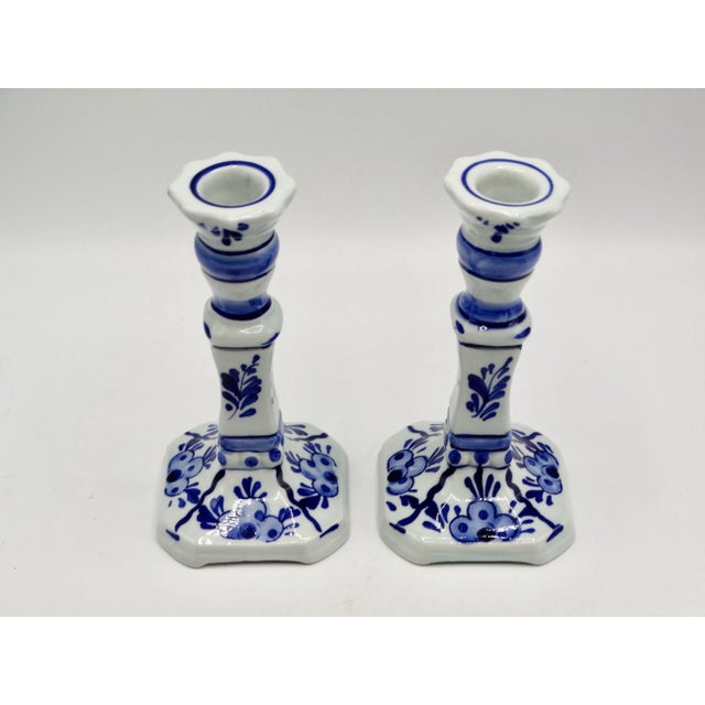 Vintage 1970s Delft Candlesticks, a Pair | Chairish