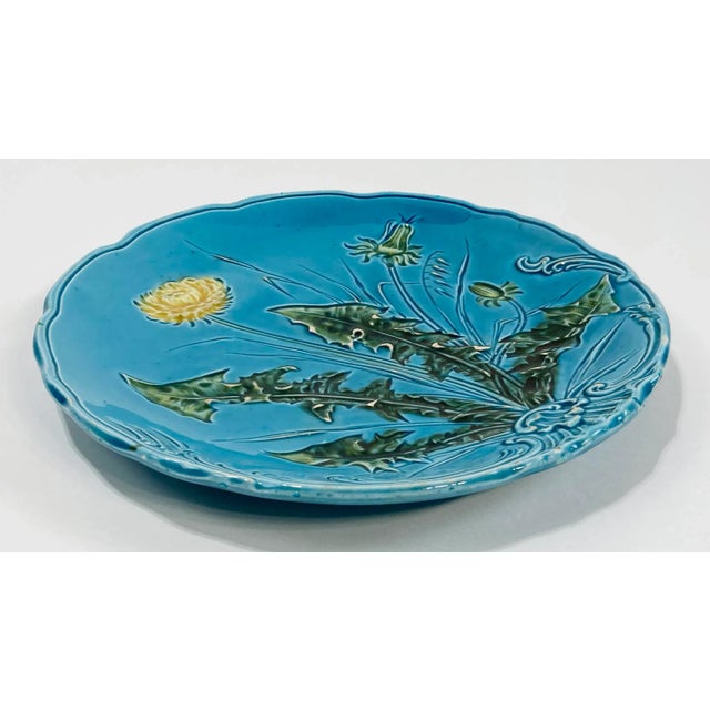 Vintage Majolica Style G. S. Zell Baden Dandelion Plate | Chairish