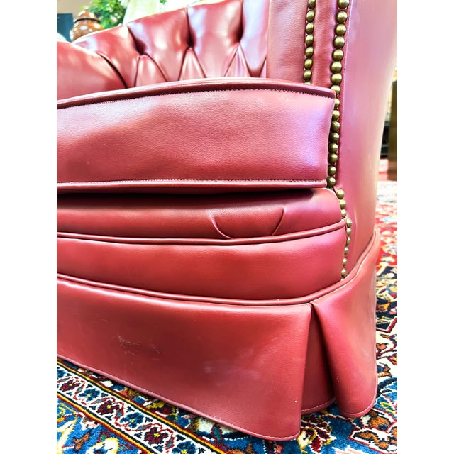 Vintage Pair of Red Tufted Barrel Back Swivel Club Chairs | Chairish