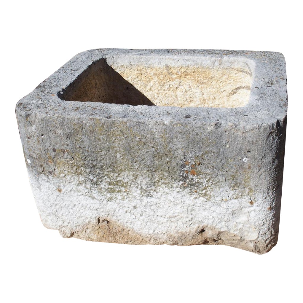 19th Century French Square Carved Limestone Trough or Sink | Chairish