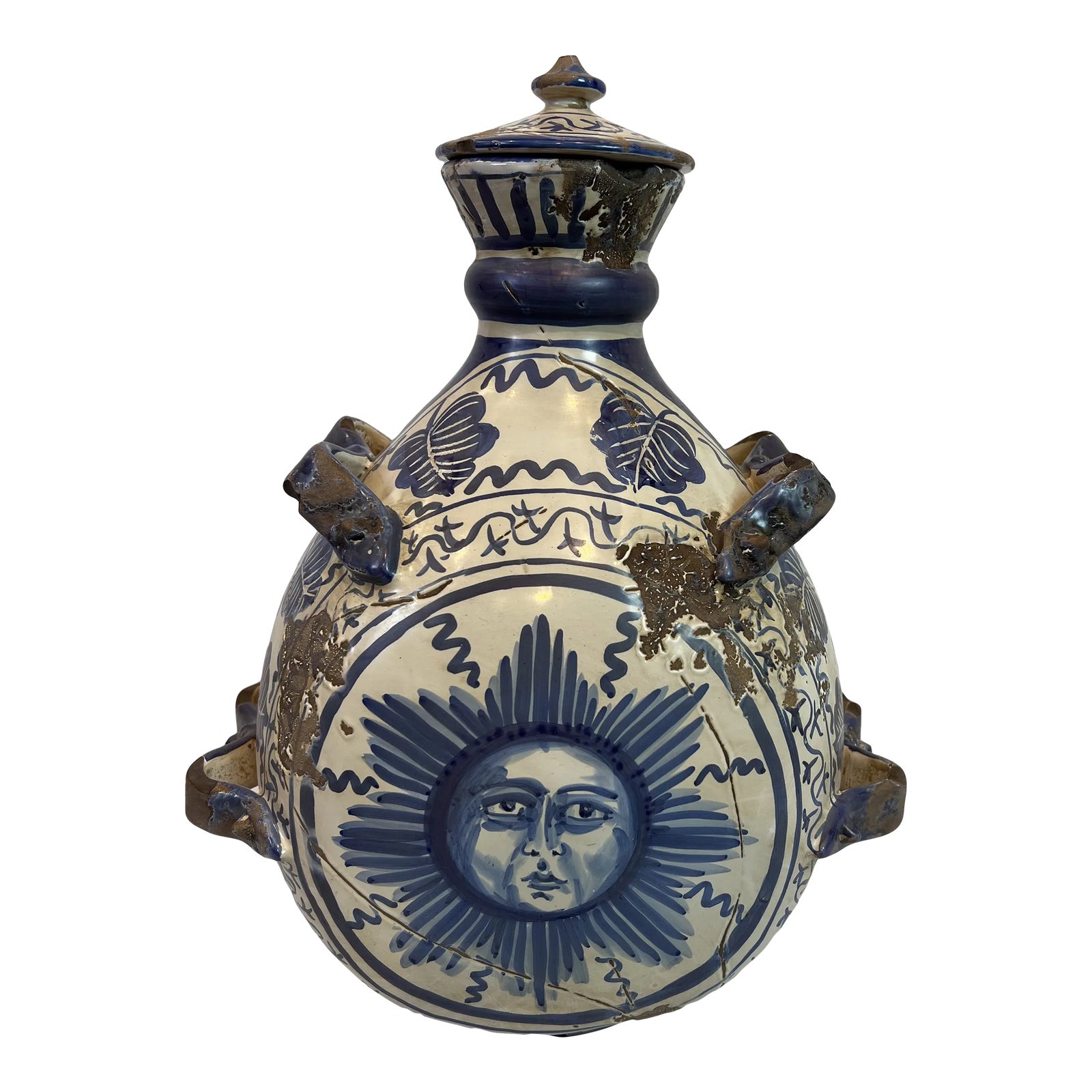 1990s Italian Hand-Painted Ceramic Lidded Jar in Distressed Vintage ...