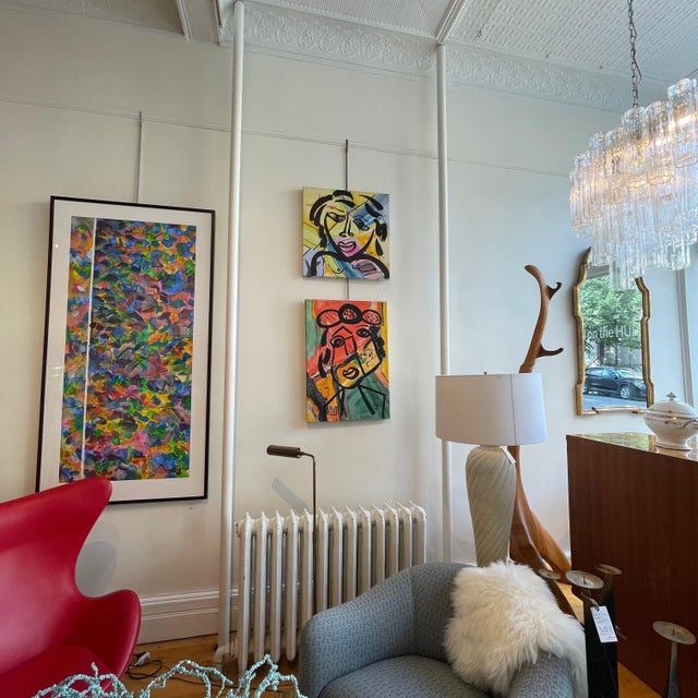 Mid 20th Century Colorful & Dynamic Acrylic on Canvas Portrait Painting ...