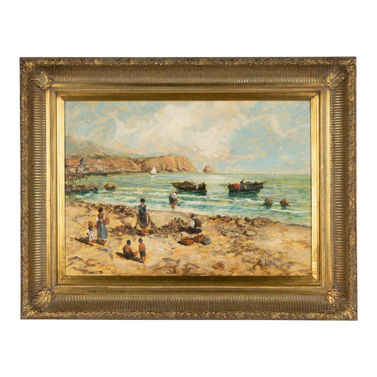 Vintage Spaggia Grande Beach Scene Italian Seascape Oil Painting in ...