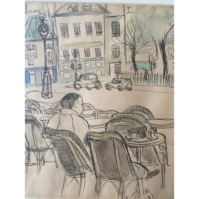 Mid 20th Century "Les 2 Magots" Original Ink and Watercolor Drawing by ...