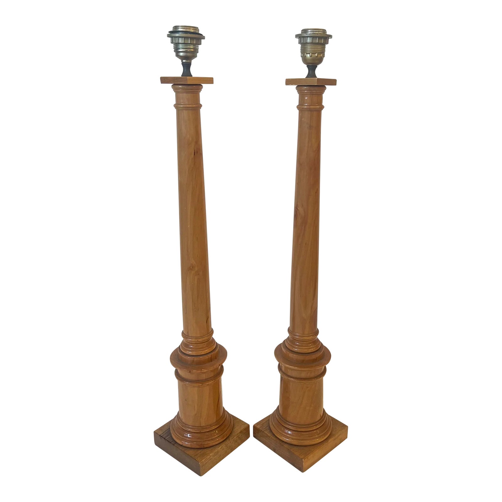 Pair of 1980s Wooden Column Table Lamps Labeled Fornasetti | Chairish