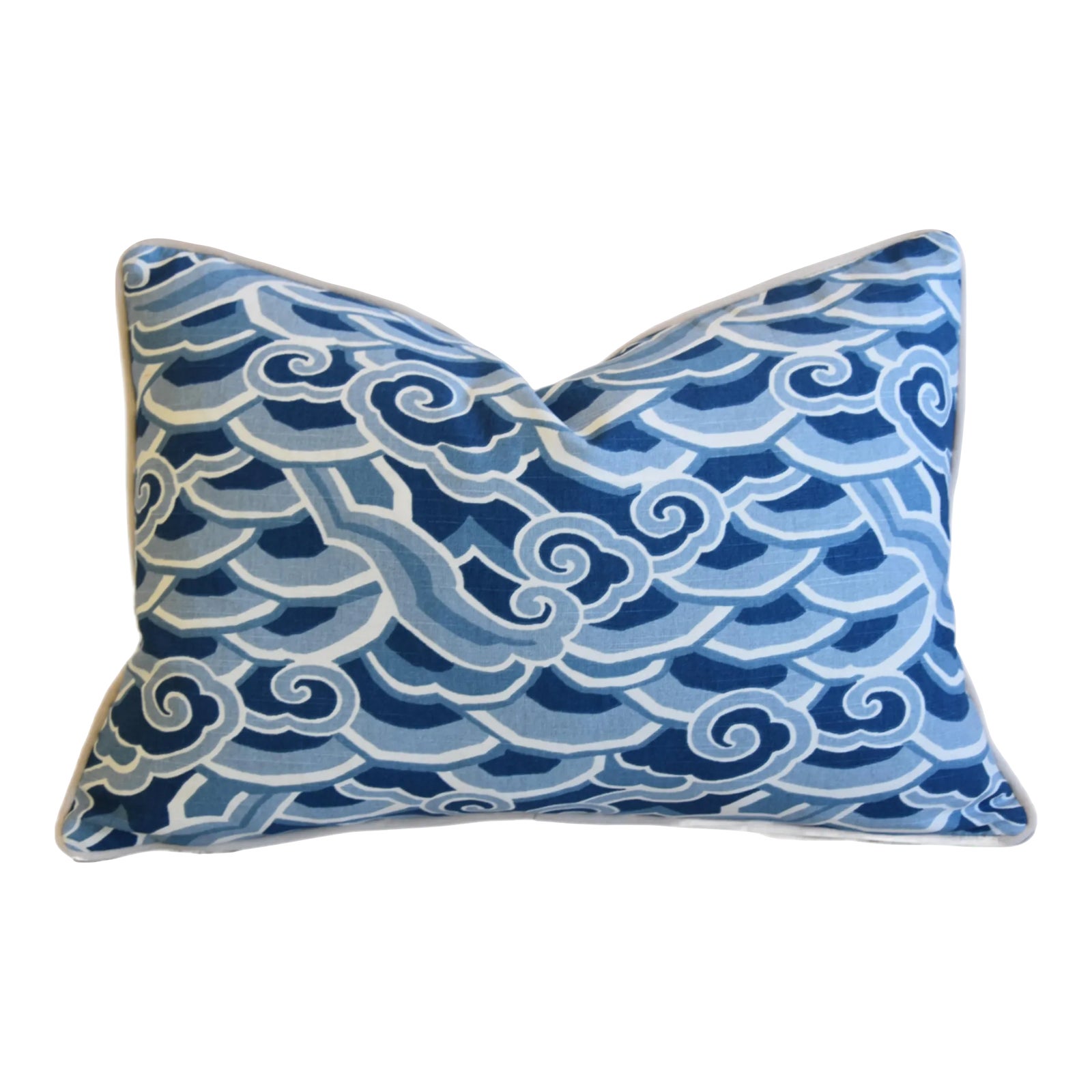Kravet Blue & White Coastal Nautical Wave Feather/Down Pillow 24" X 18 ...