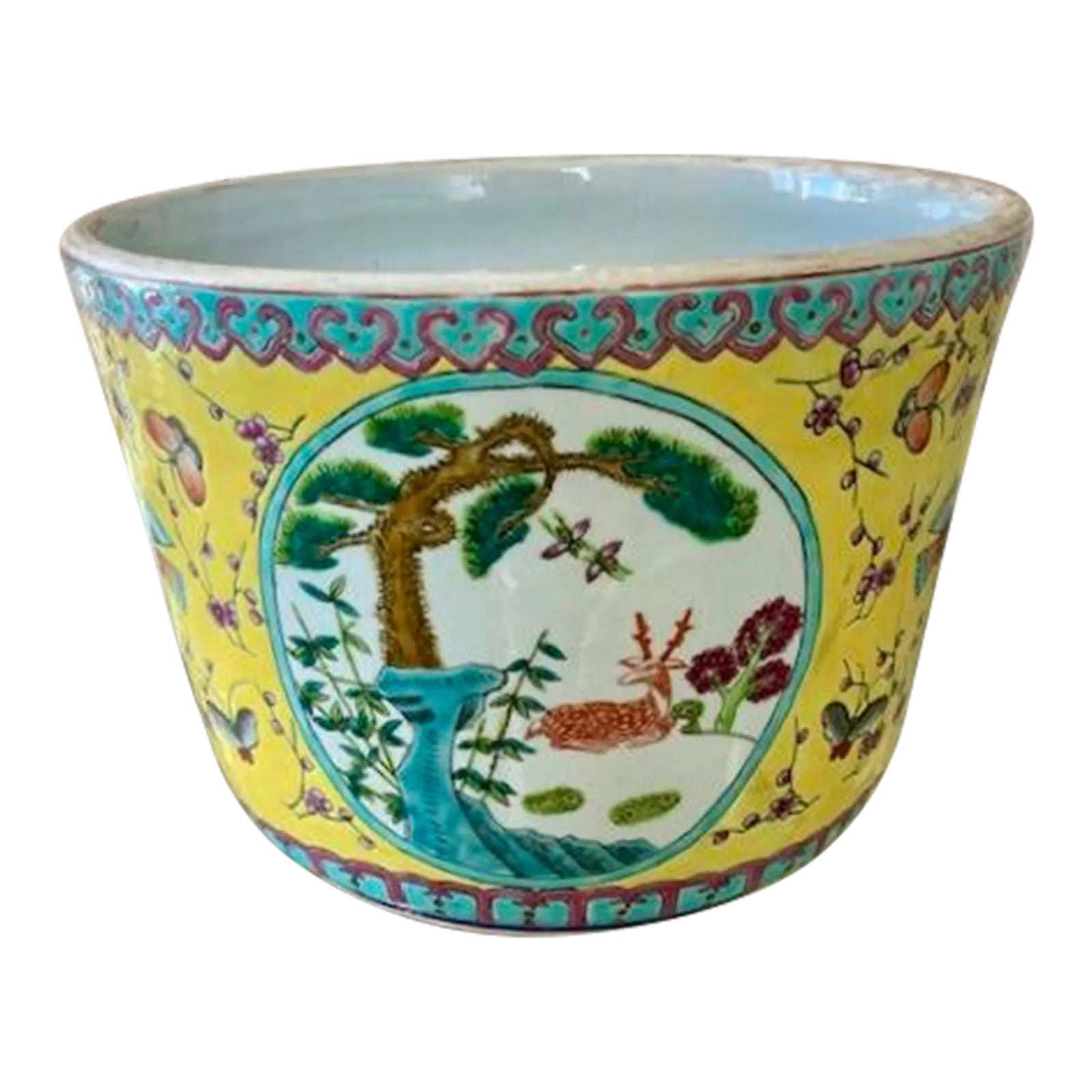 Asian Yellow Glazed Cache Pot | Chairish