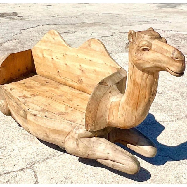 Vintage Teak Camel Wood Bench | Chairish