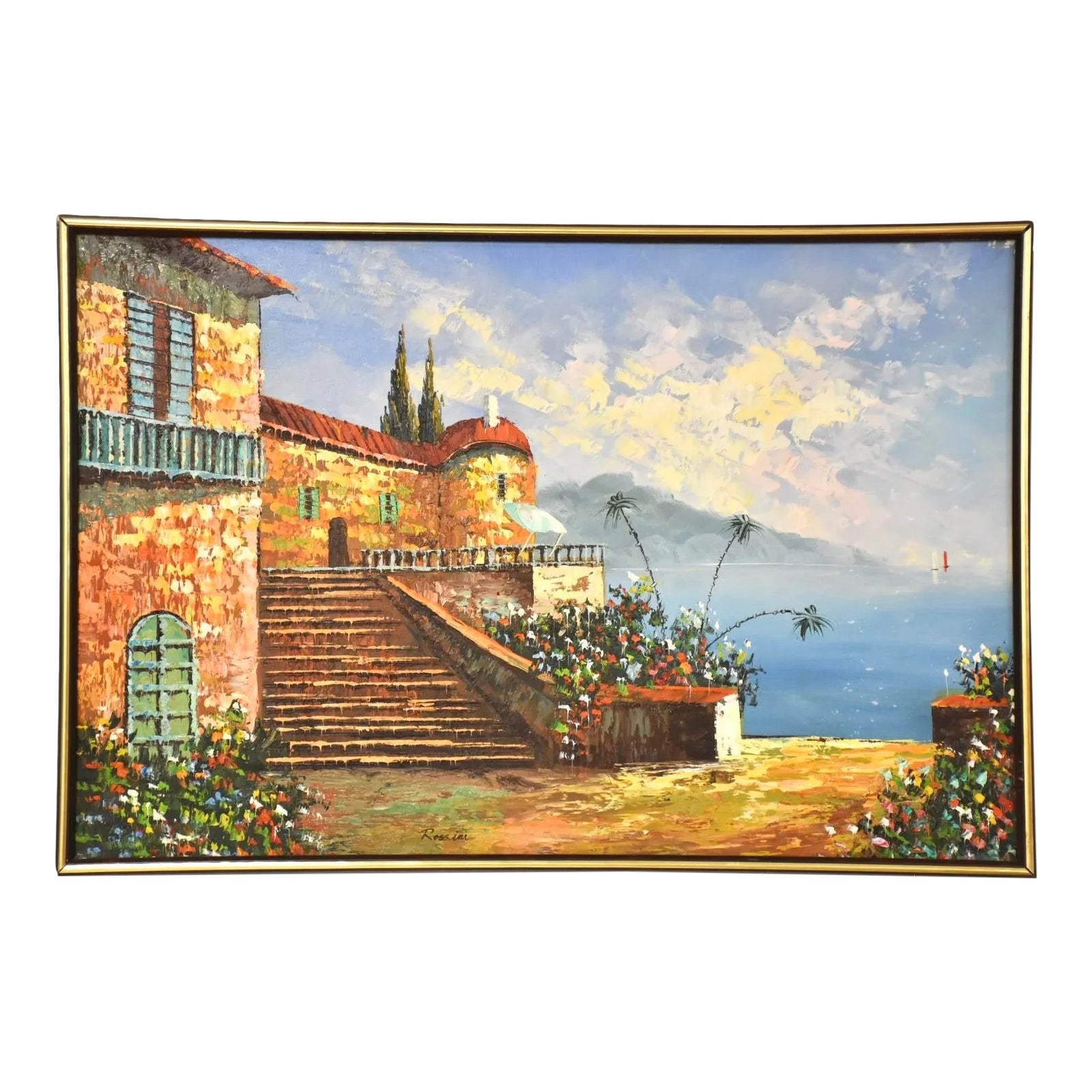 Signed Rossini Landscape Oil on Canvas Painting | Chairish