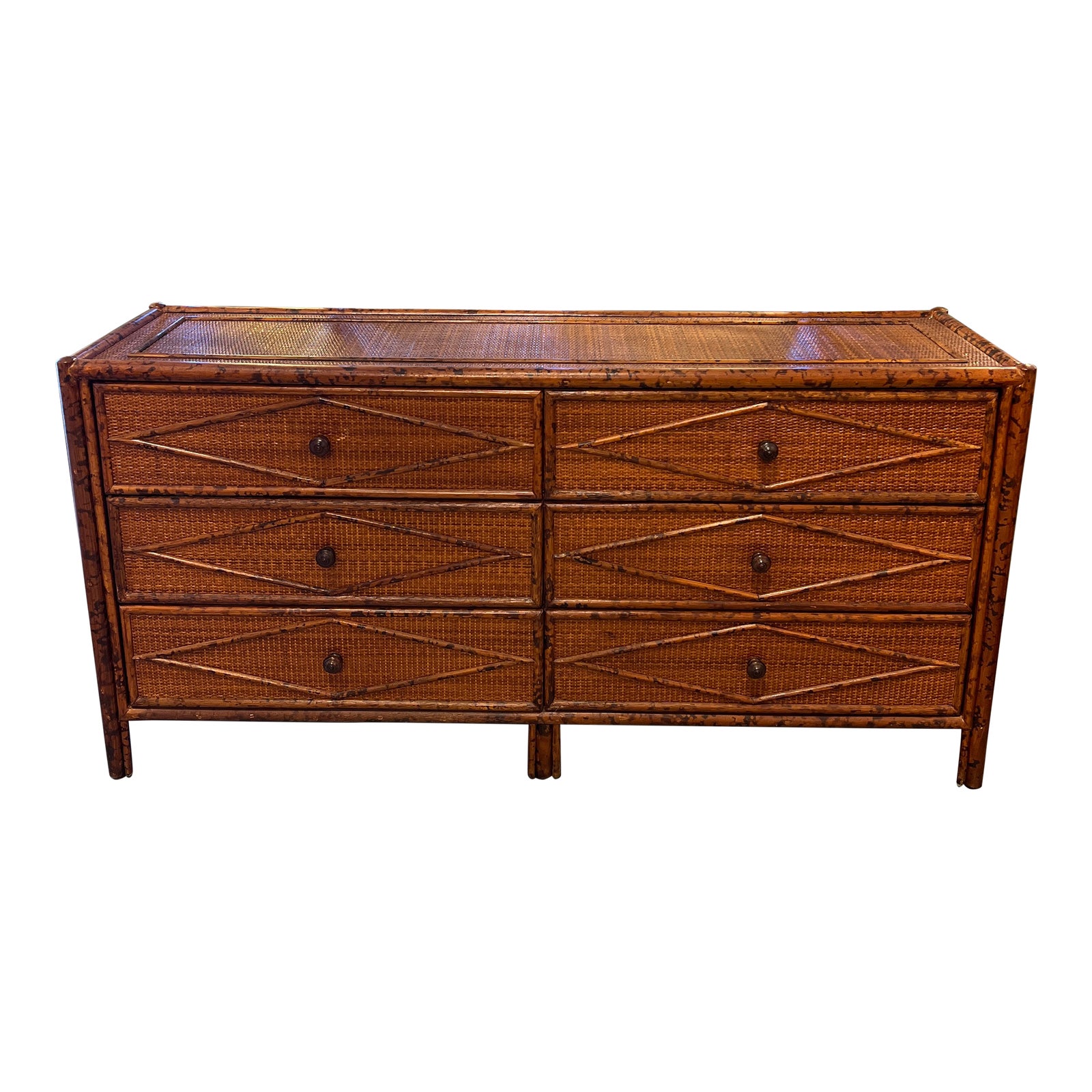 1990s Vintage Tortoise Shell and Faux Bamboo Chest of Drawers | Chairish
