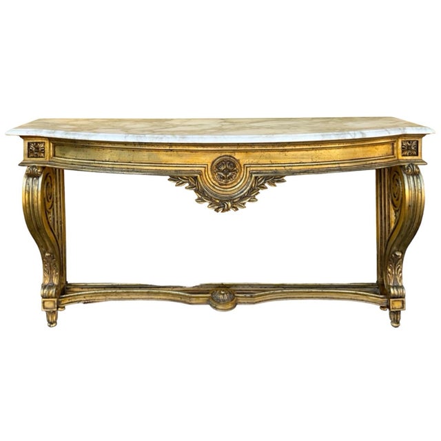 Mid-Century Italian Neo-Classical Style Carved Giltwood & Marble ...