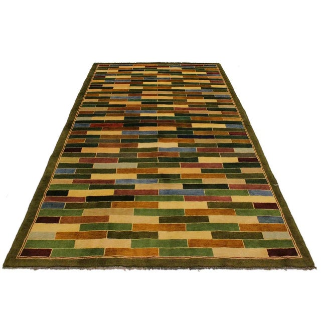 1990s Rustic Gabbeh Green/Blue Wool Area Rug -3'10 X 5'10 | Chairish