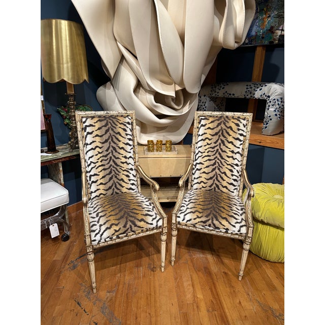 Vintage Arm Chairs Reupholstered in Brunswick Leopard Velvet | Chairish