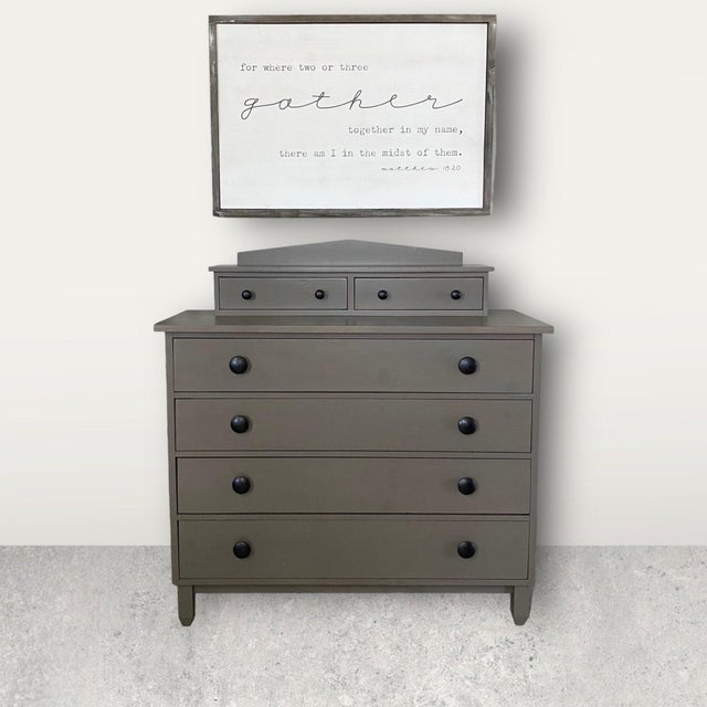 Vintage Lane Dresser Chest of 6 Drawers Painted Greige Gray & Black ...