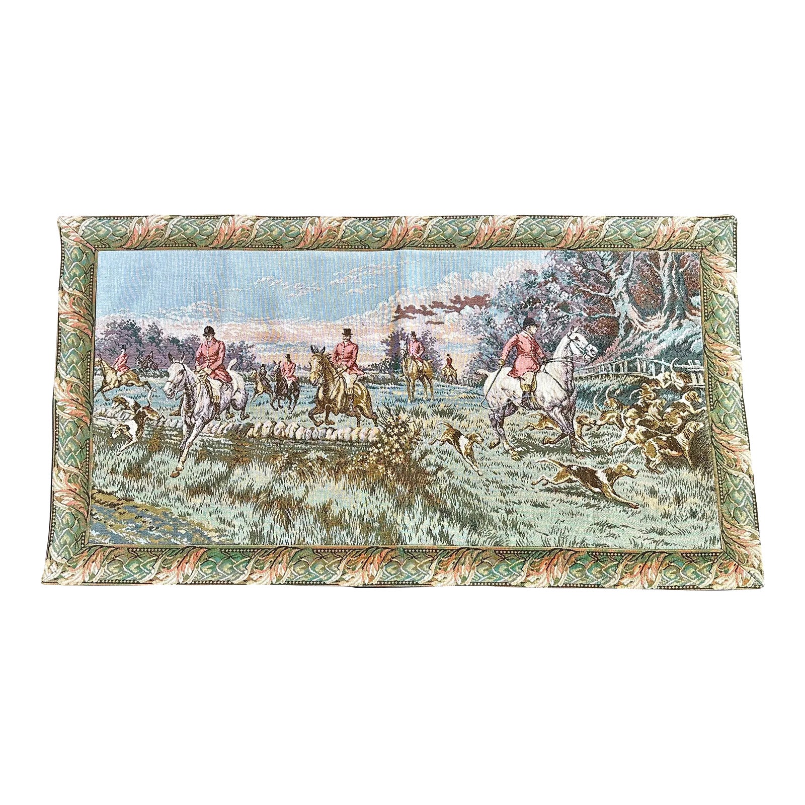 Chasse à Courre Equestrian Hunting Scene Tapestry Wall Hanging | Chairish