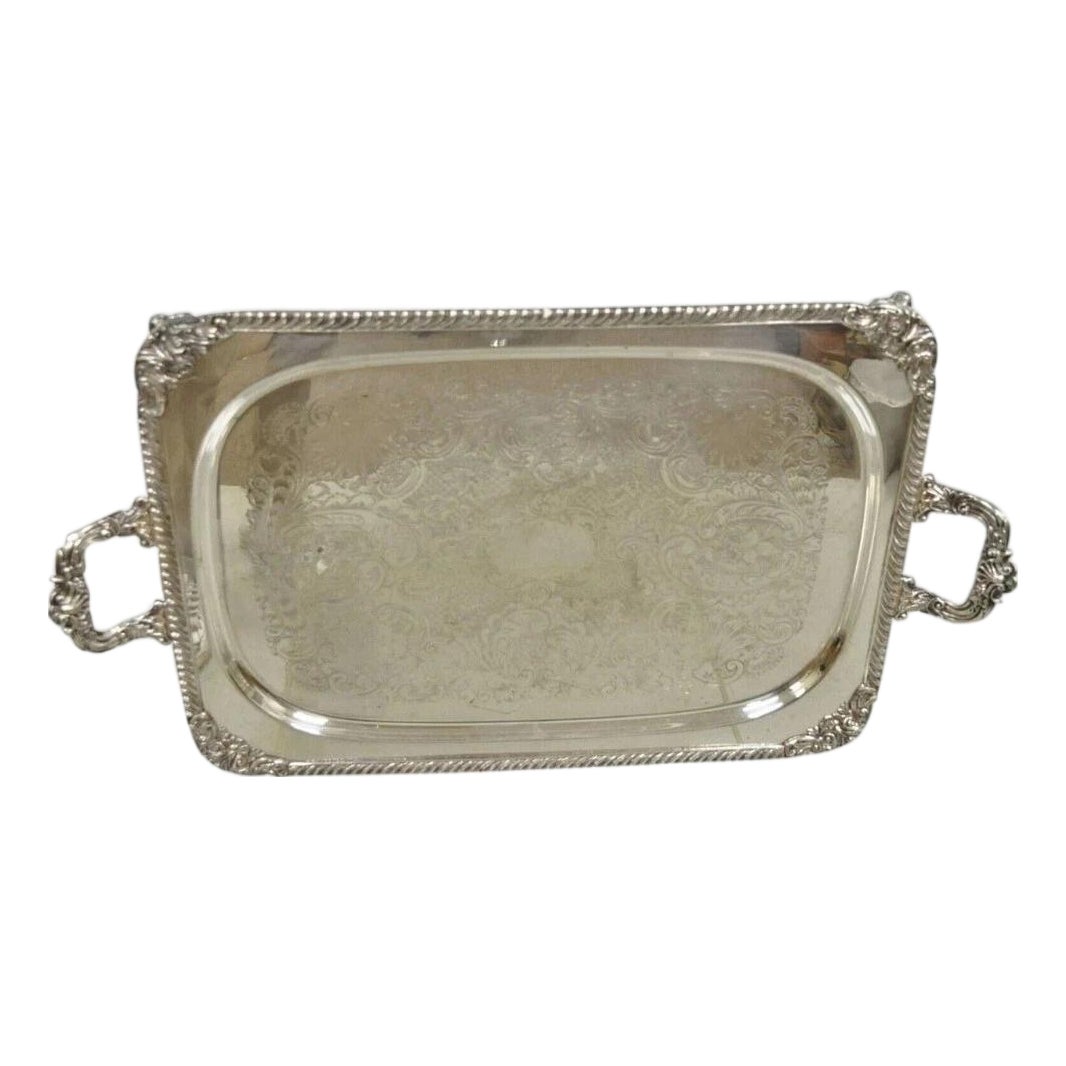 Vintage English Victorian Twin Handle Silver Plated Bar Serving Platter ...