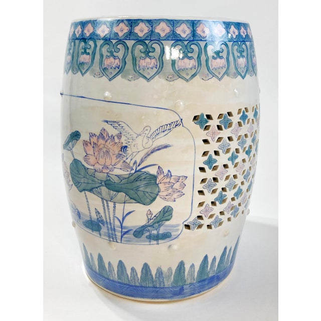 Vintage Ceramic Lily Pad Motif Garden Stool | Chairish