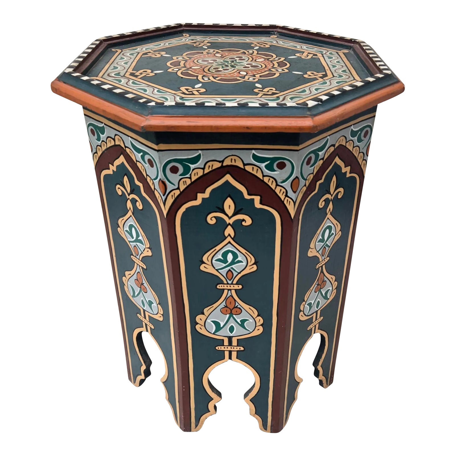 Moroccan Hexagonal Hand Painted Wooden Side Table / Cerulean Zouak ...