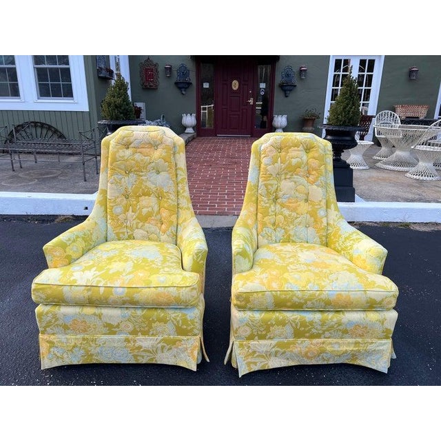 Pair of Dorothy Draper Style High Back Chairs | Chairish