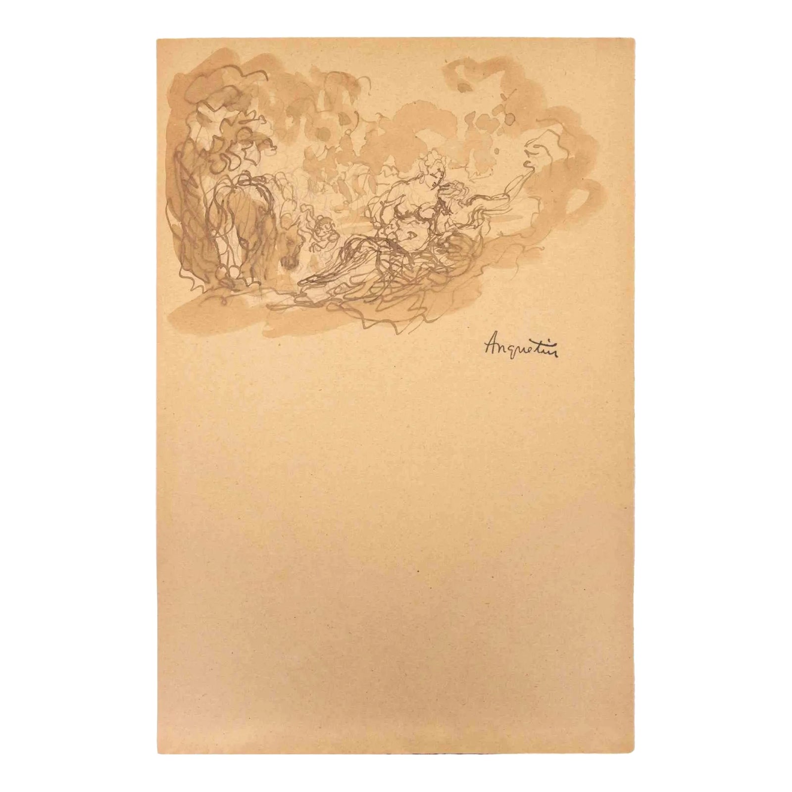 Louis Anquetin, Lovers, Ink & Pencil Drawing, Early 20th Century | Chairish
