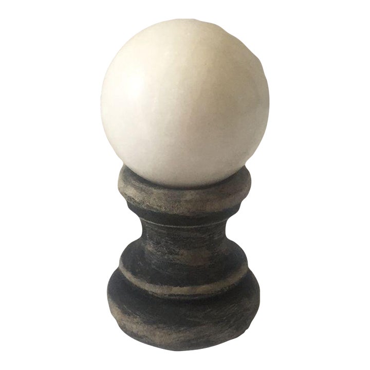 1960s Mid-Century Modern White Marble Sphere Mounted on Pickled Wooden ...