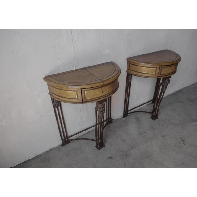 Pair of Leather Demilune Side Tables by Maitland Smith | Chairish