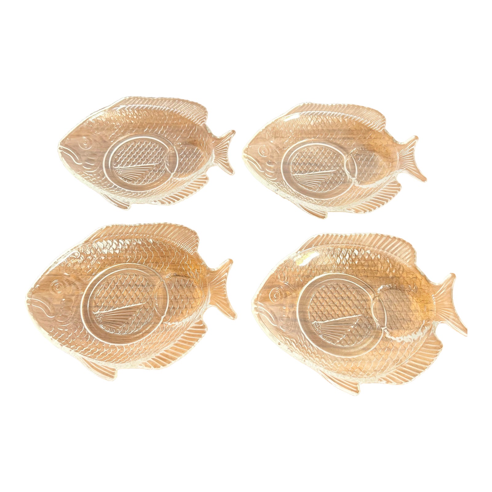 Vintage Pressed Glass Fish Plates - Set of 4 | Chairish