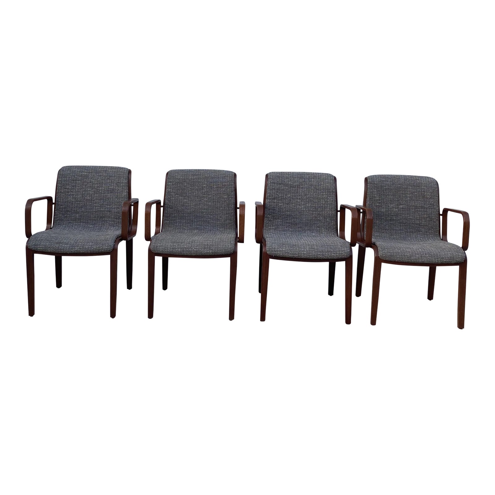 Set of 4 1970s Walnut Knoll Bill Stephens Arm Chairs | Chairish