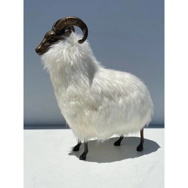 1970s Brass & Fur Ram/Sheep Sculpture | Chairish