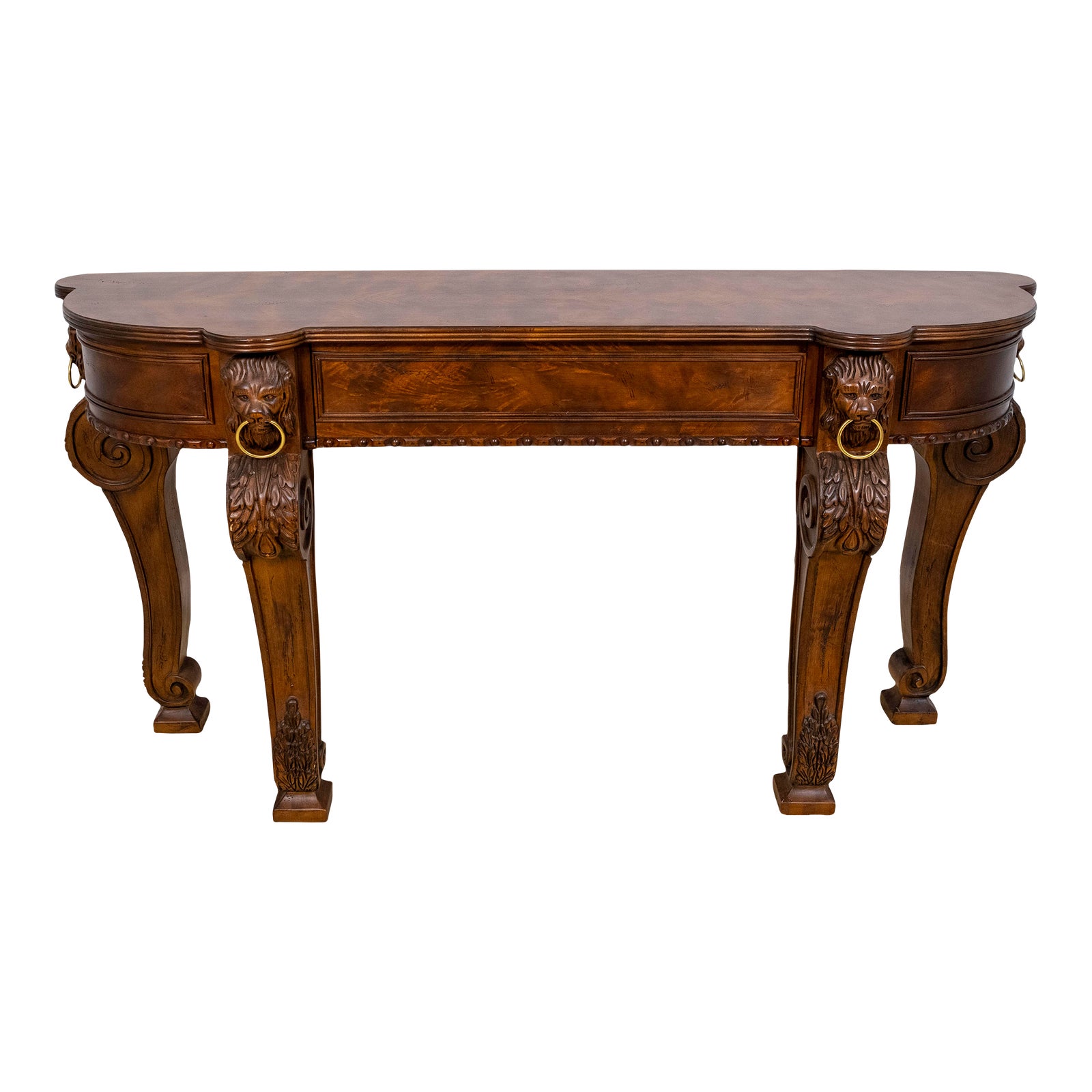 Sherrill Lion Head Carved Mahogany Console Sideboard | Chairish