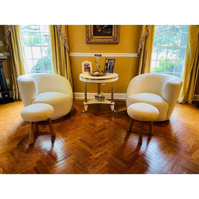 Mid-Century Modern Nautilus Style Swivel Chairs, Kidney-Shape, White ...