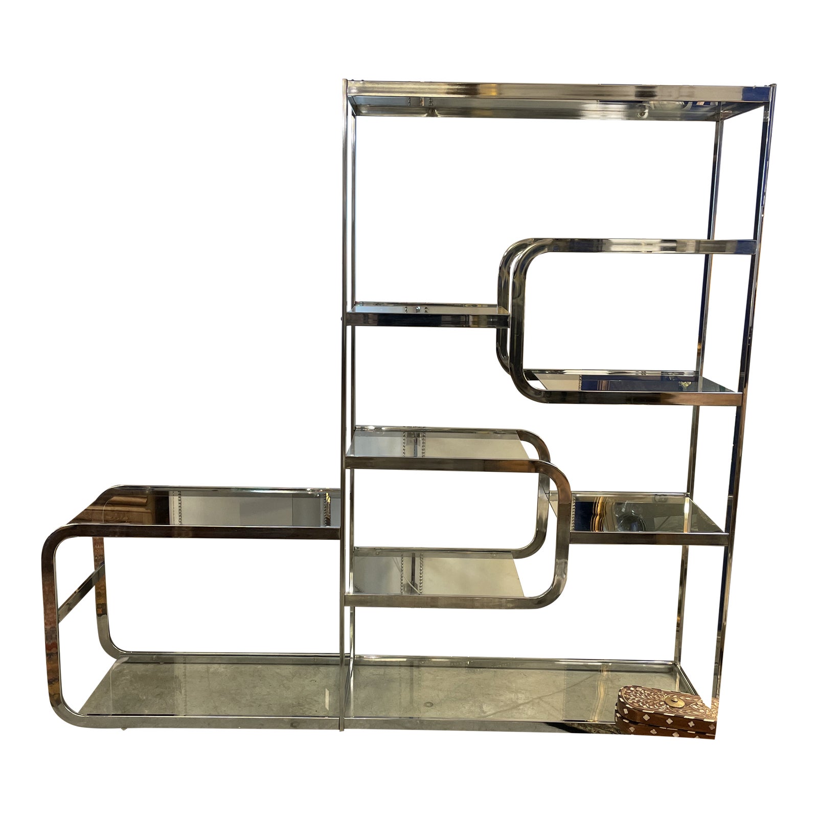 Vintage 1970s Chrome and Glass Angular Multi Level Shelving Unit Style of Milo Baughman Chairish