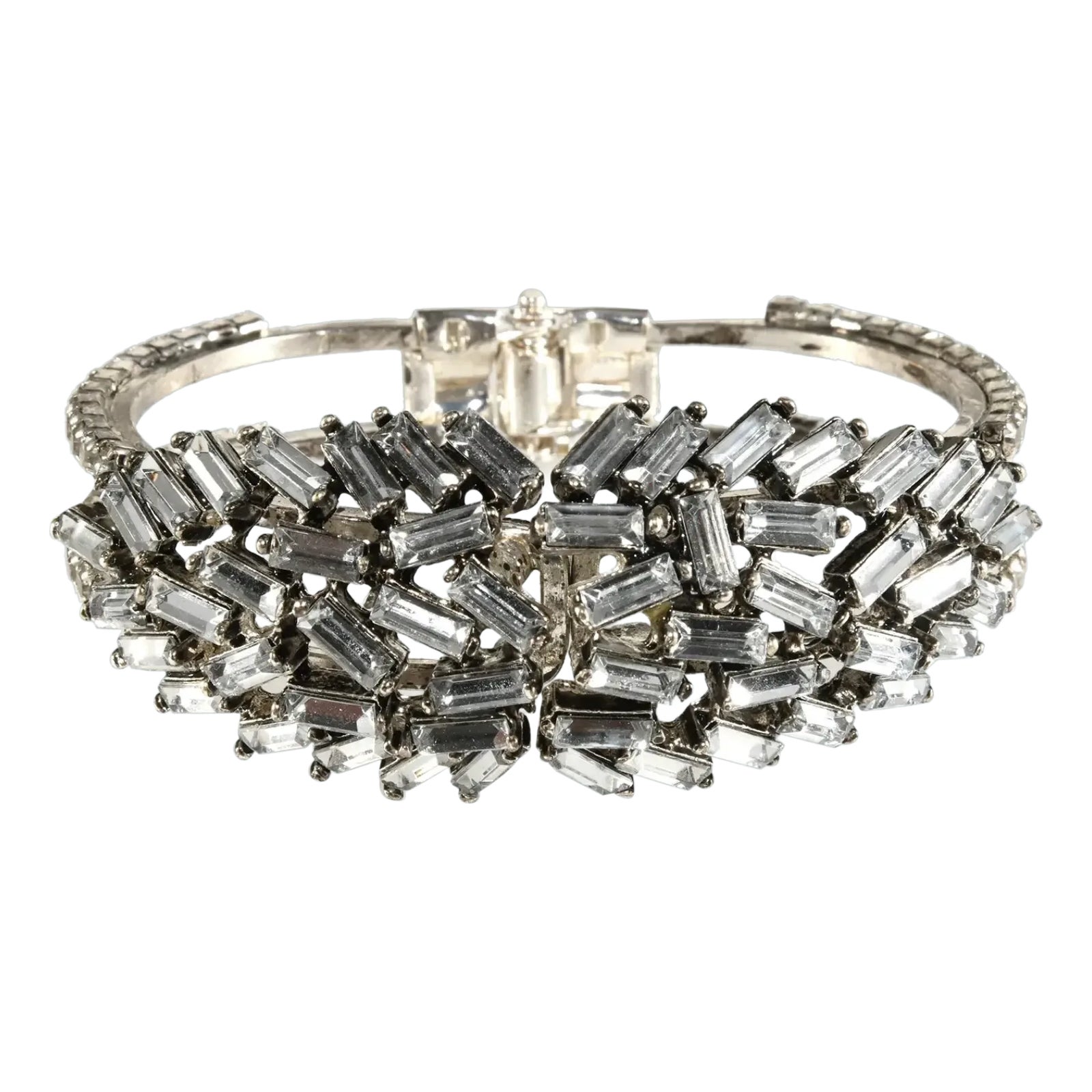 Vintage Lorren Bell Hinged Clamper Bangle Bracelet Clear Baguette ...