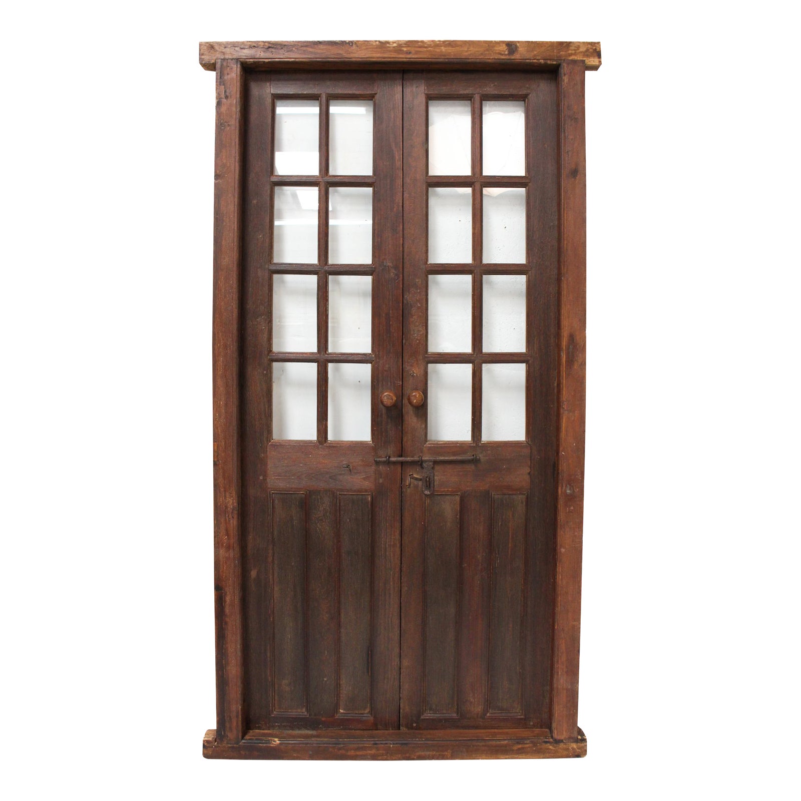 16 Pane Wood Door With Wooden Knob | Chairish