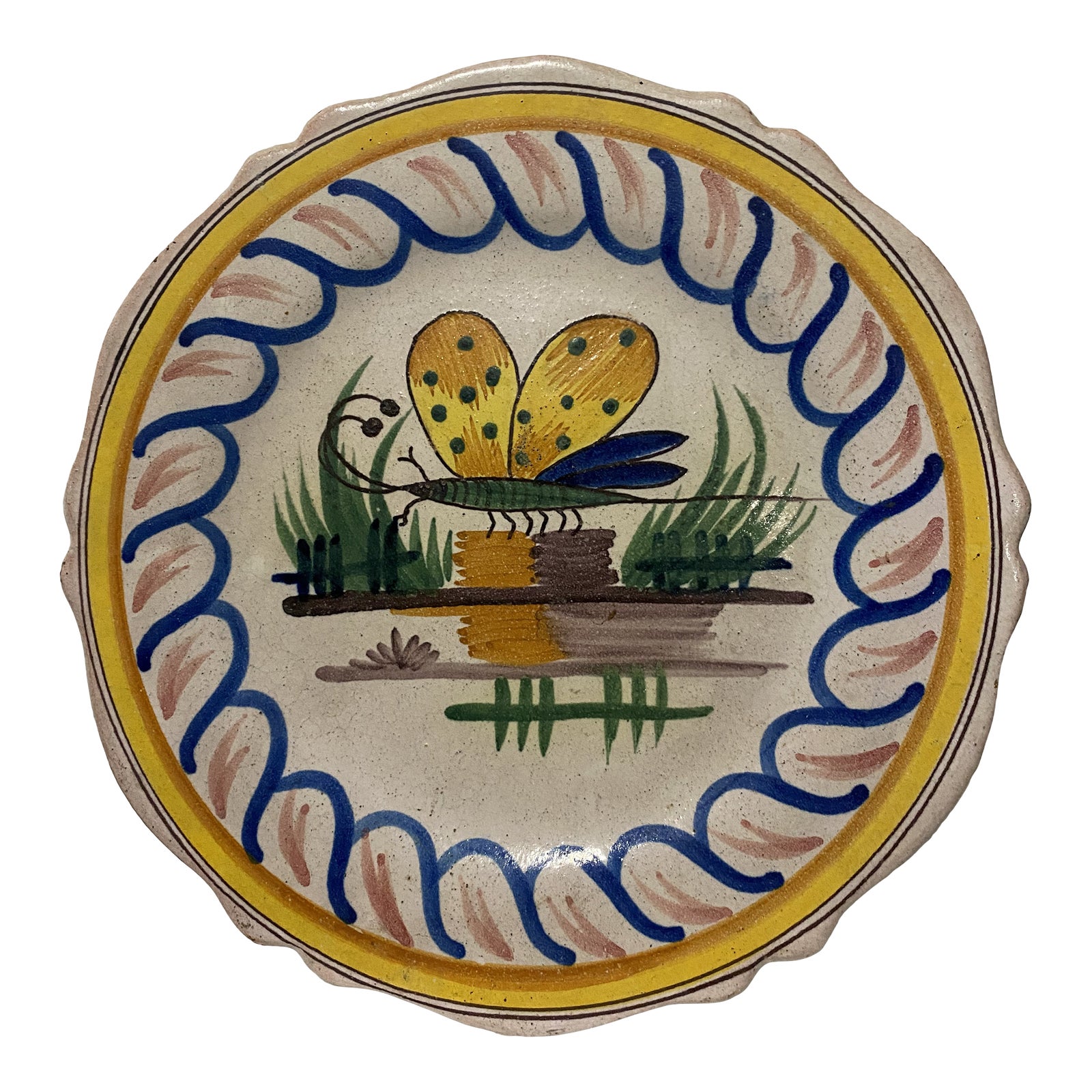Late 18th Century French Faience Butterfly Insect Plate | Chairish