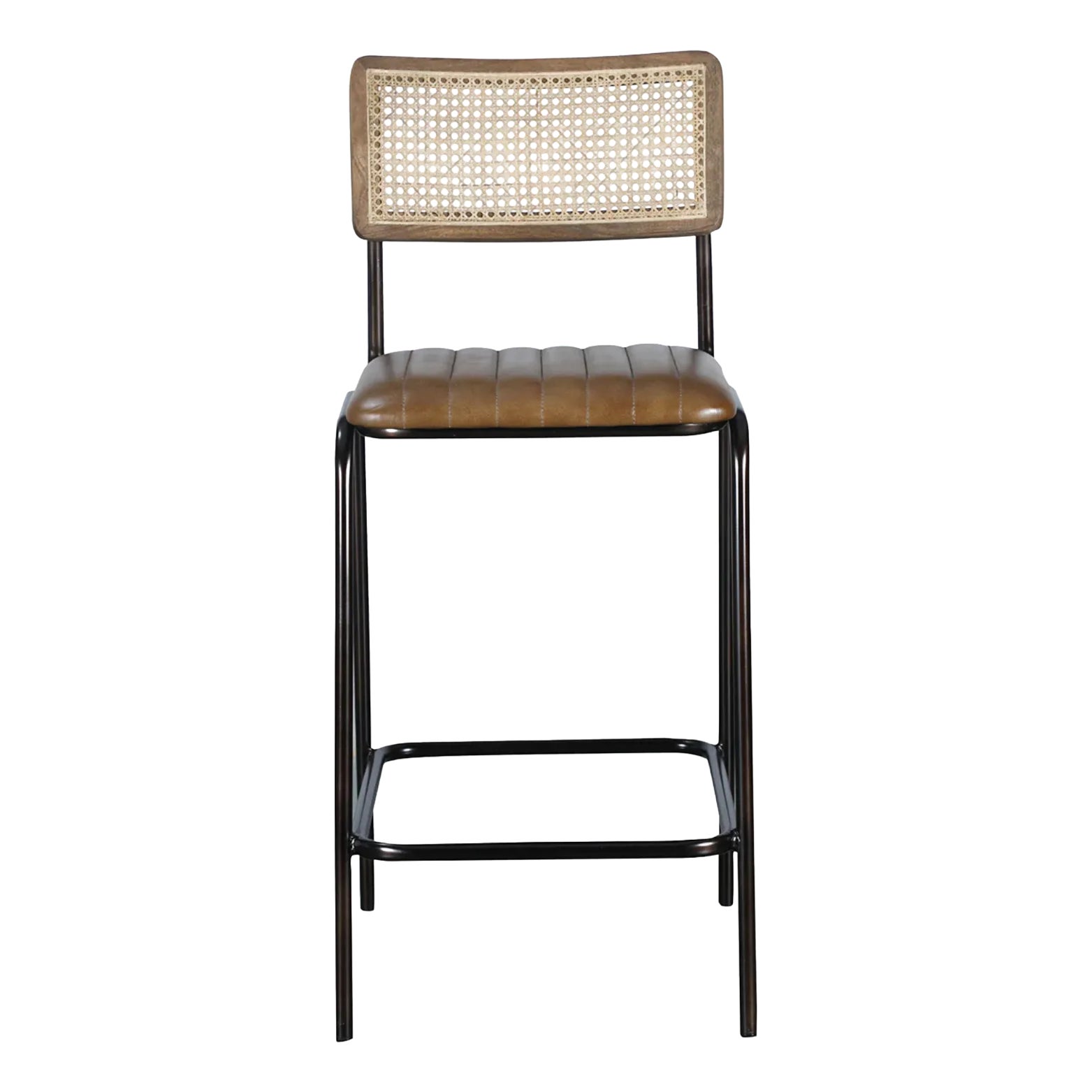 Matthew Izzo Home Modena Iron, Leather & Bamboo Cane Counter Stool ...