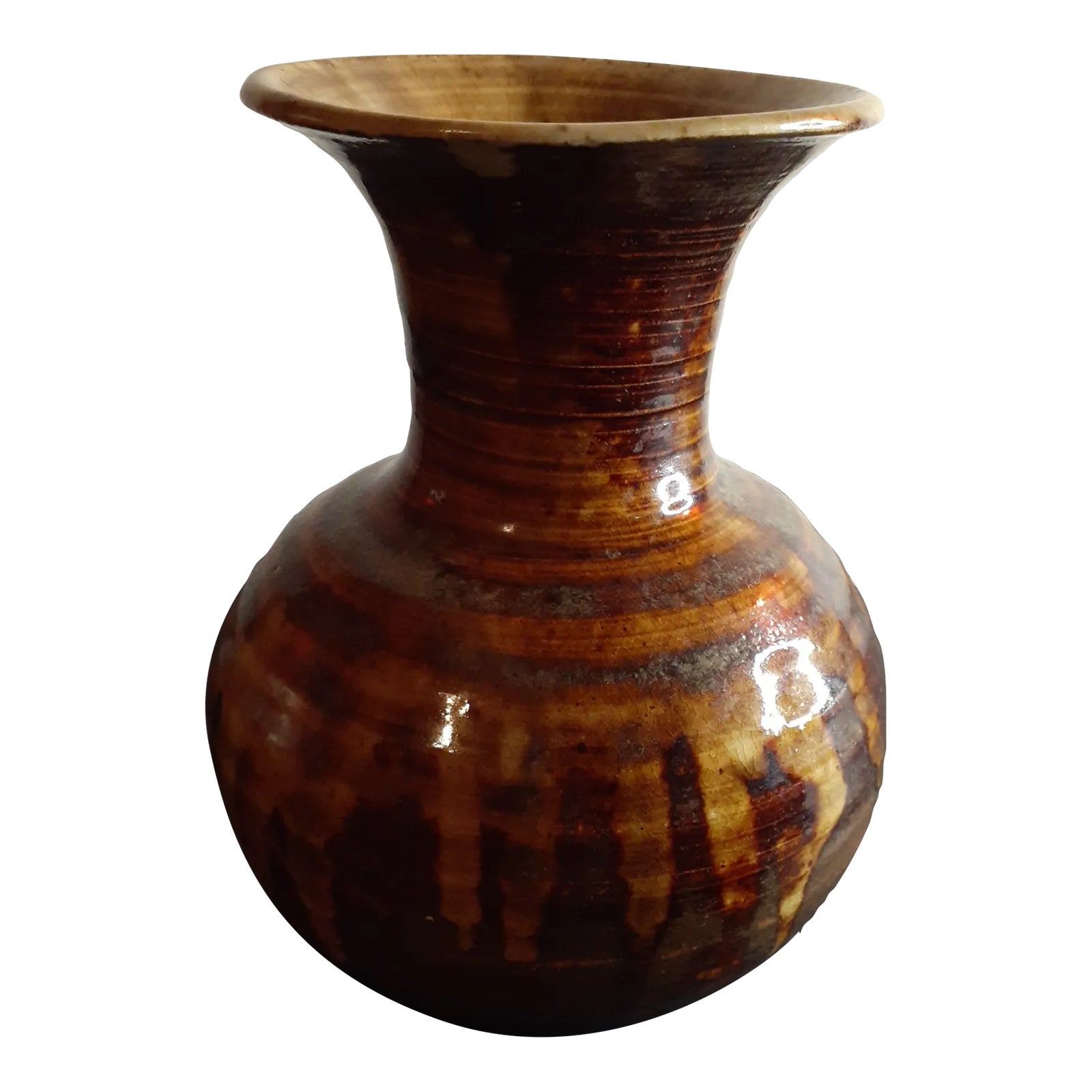 1970s Signed Pupukea Pottery Hawaii Drip Glazed Art Pottery Vase | Chairish