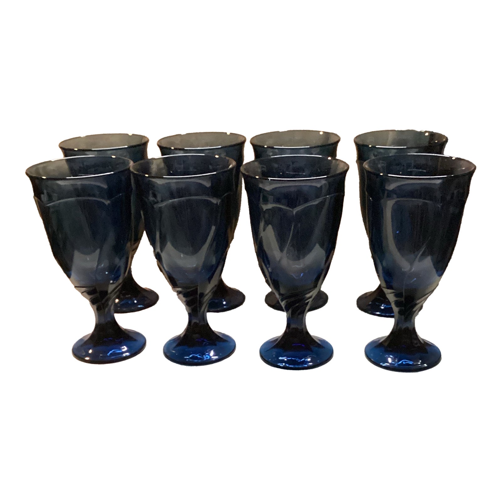 1950s Vintage Cobalt Blue Footed Water Goblets- Set of 8 | Chairish