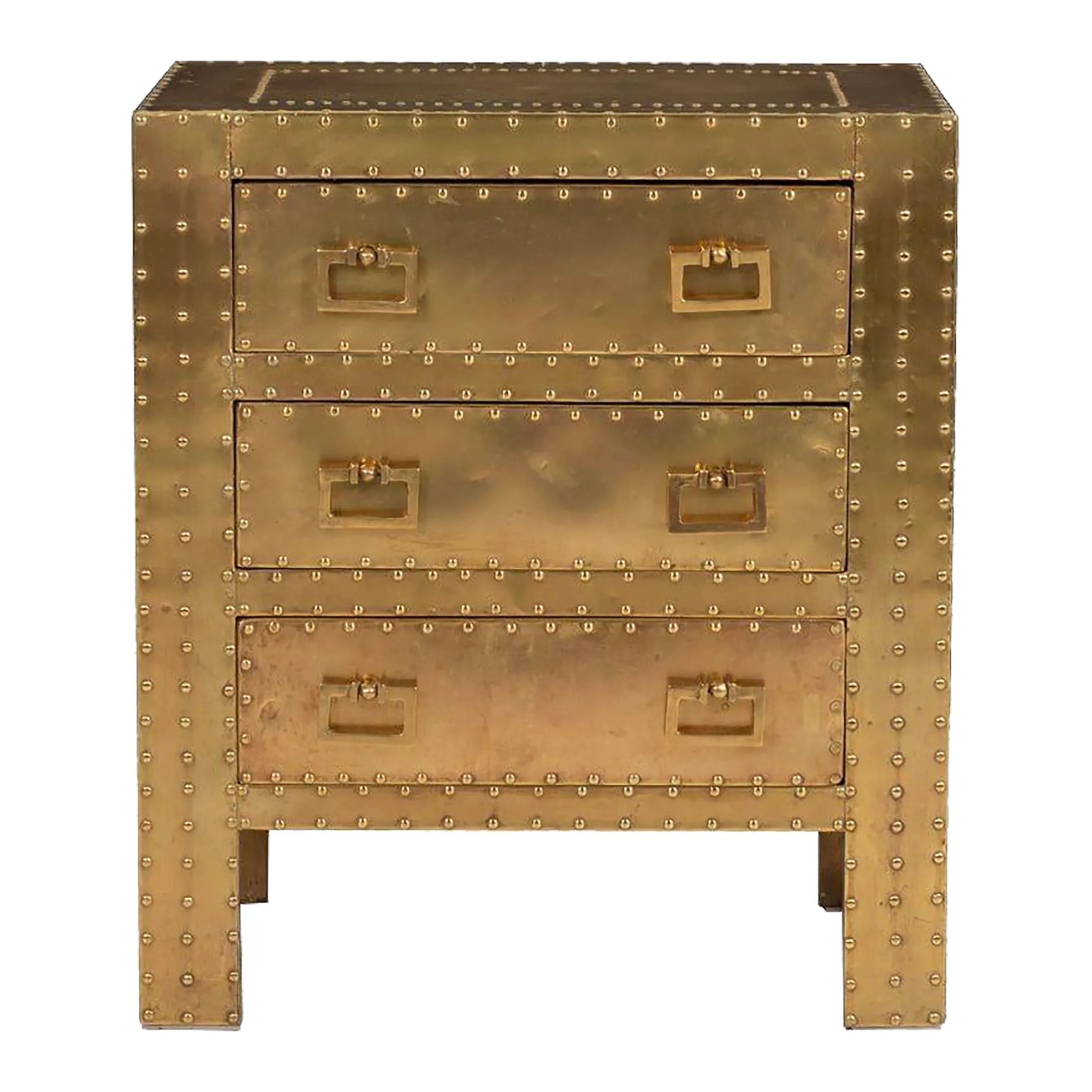 Sarreid Ltd. Brass Clad Collection Three Drawer Cabinet 1970's | Chairish