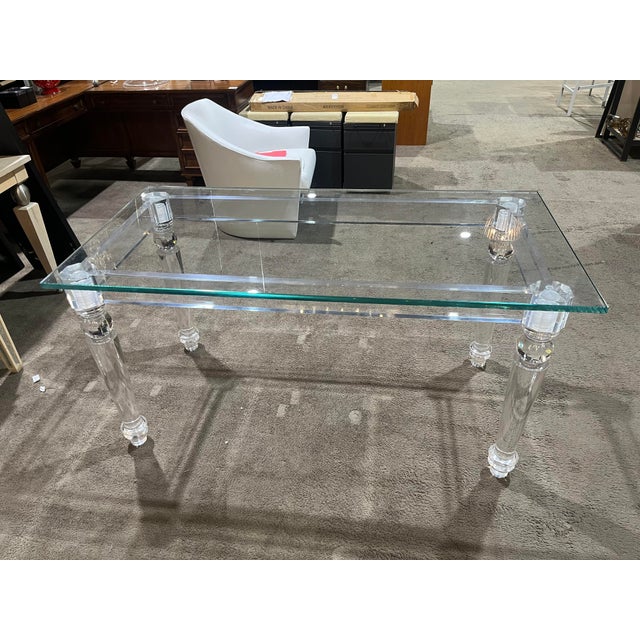 "Beverly Hills" Writing Desk With Glass Top & Lucite Base | Chairish