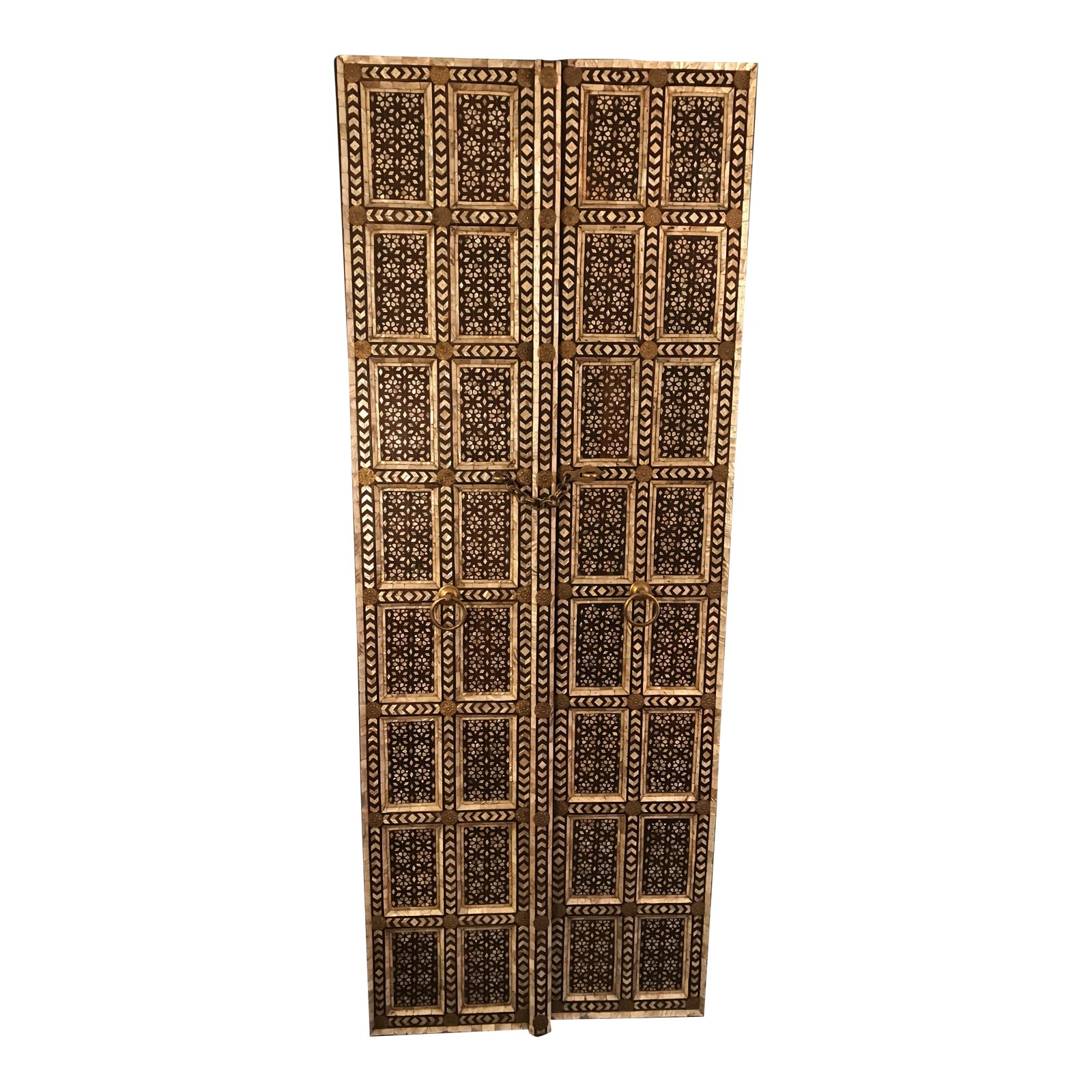 Brown Solid Wood and Mother of Pearl Inlay Custom Made Doors a Pair ...