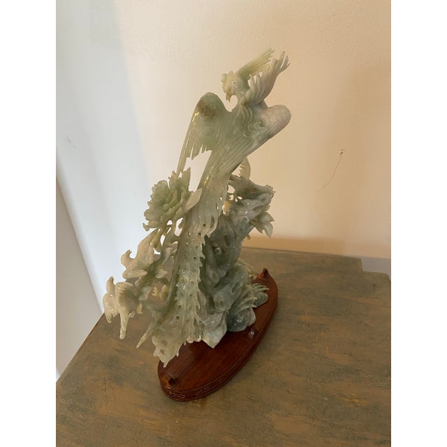Vintage Chinese Jade Carved Phoenix Bird of Paradise Statue Stand ...